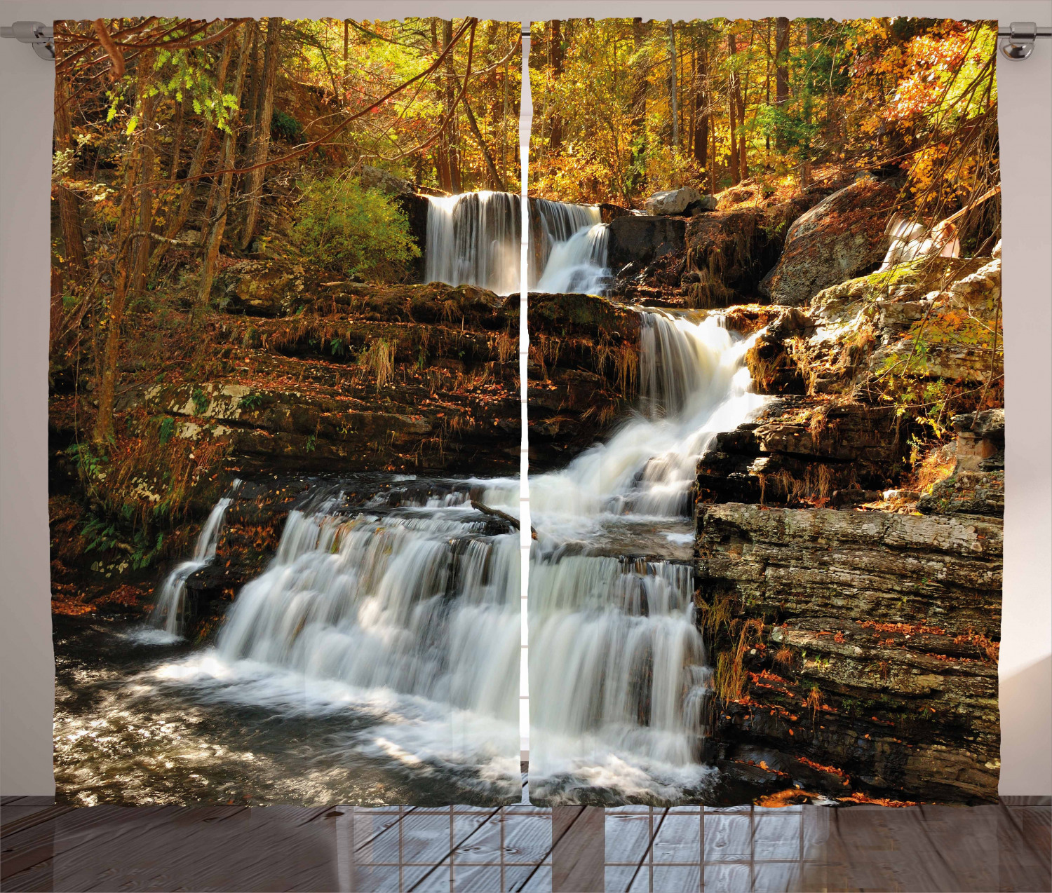 Ambesonne United States Curtains 2 Panel Set, Cascade Delaware, 108" x ...