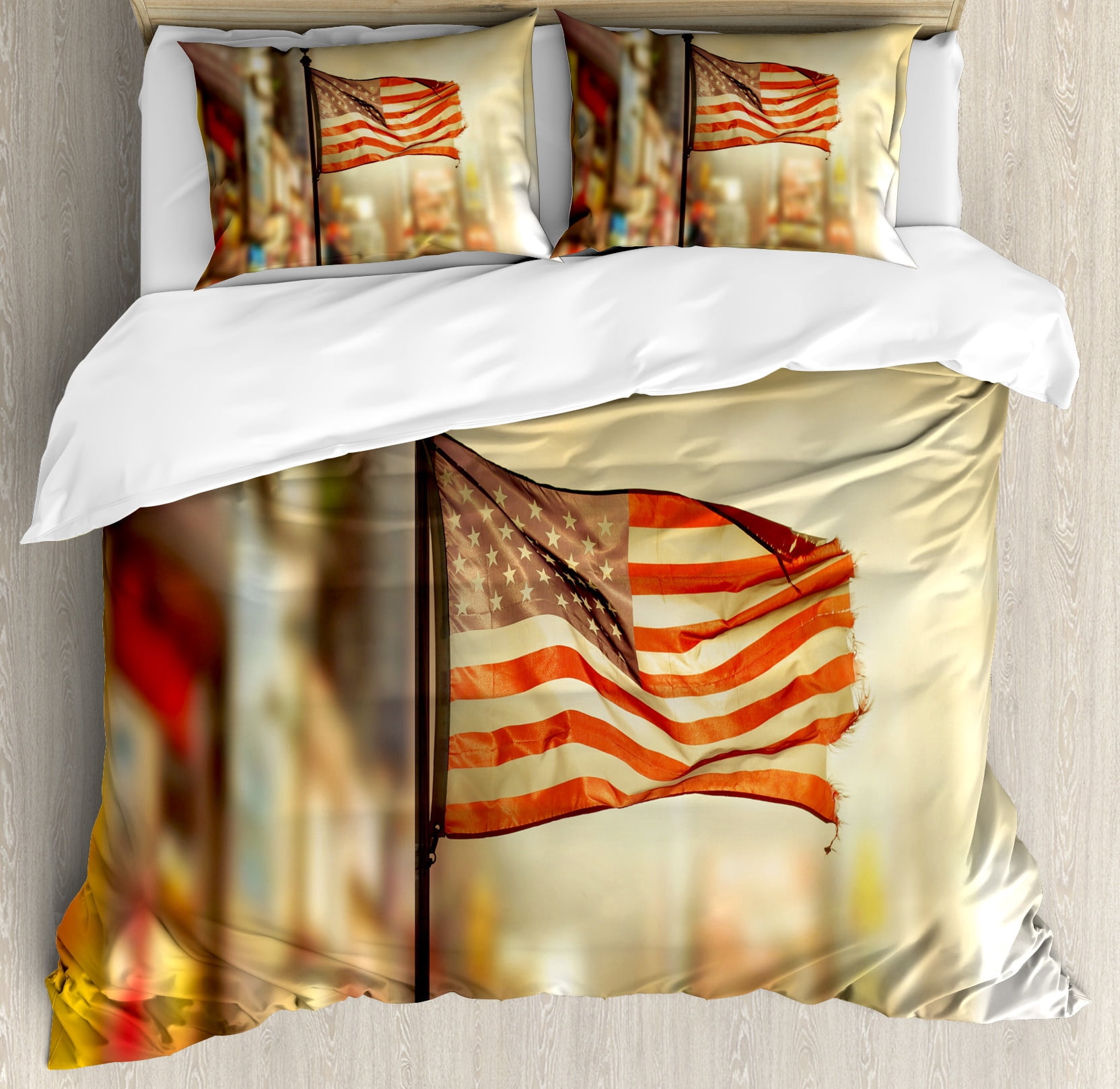 United States Duvet Cover Set, American Flag Waving in City National ...