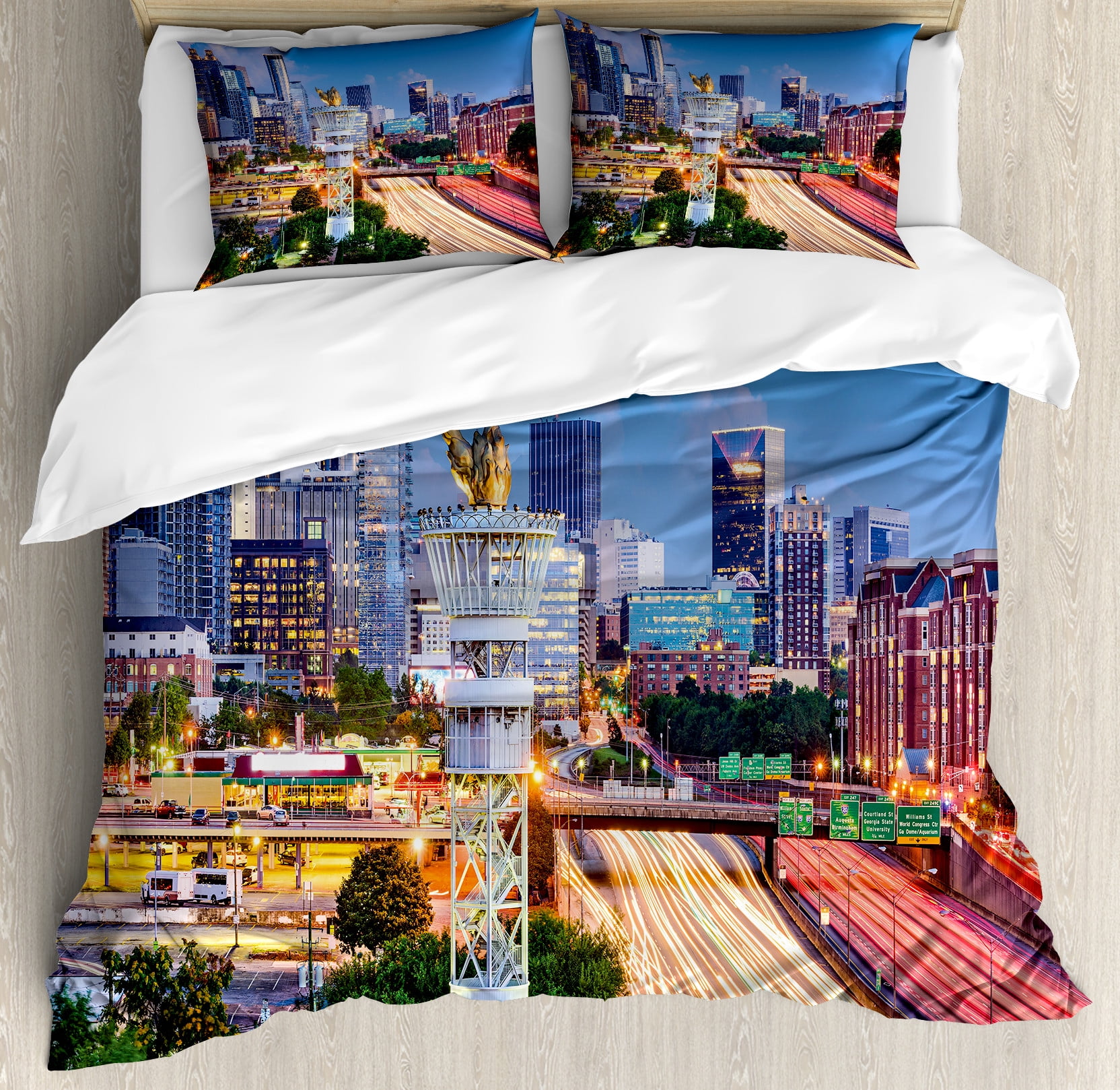 United States Duvet Cover Set, Atlanta Georgia Urban Busy Town with ...