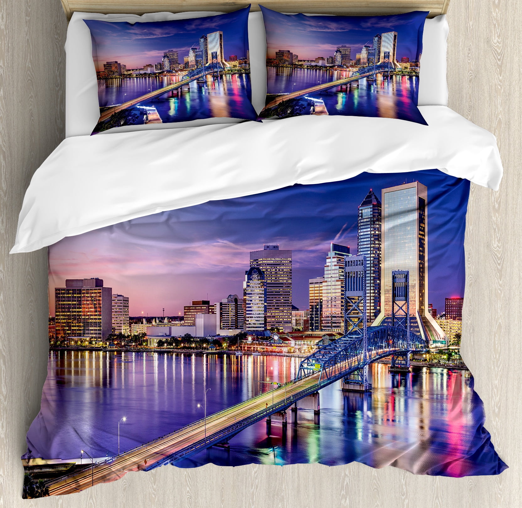 United States Duvet Cover Set, Jacksonville Florida Skyline Vibrant ...