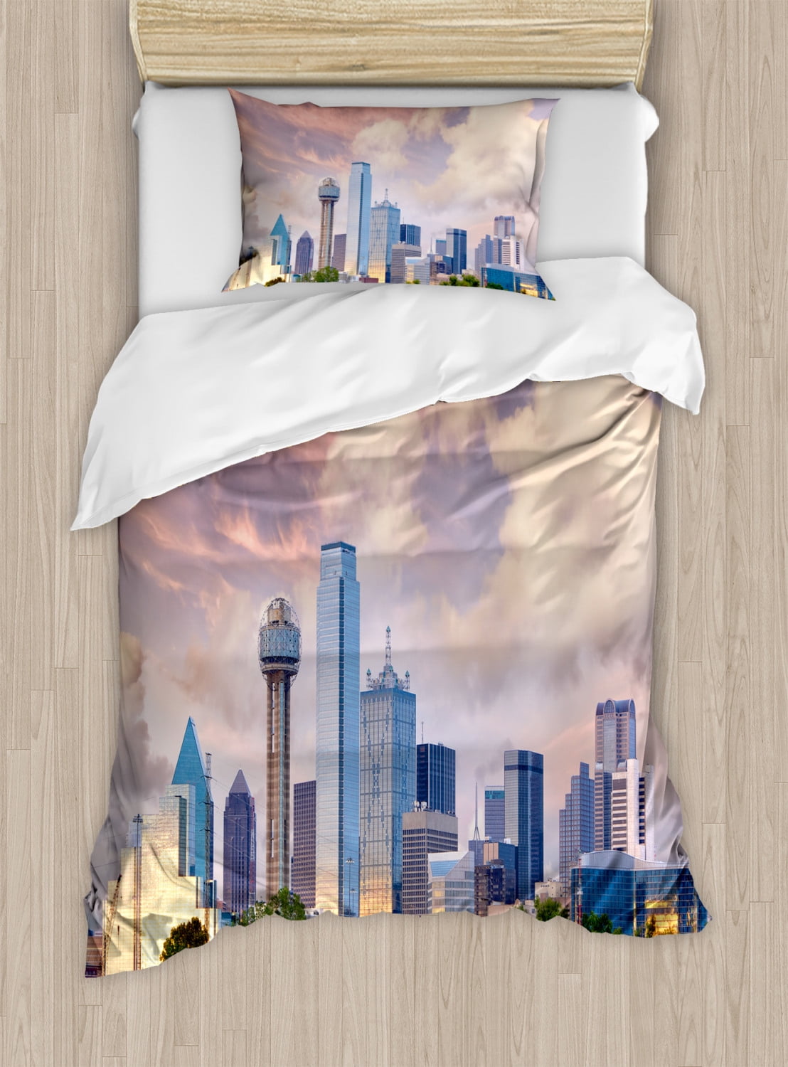 United States Duvet Cover Set Twin Size, Dallas City Skyline at Sunset ...