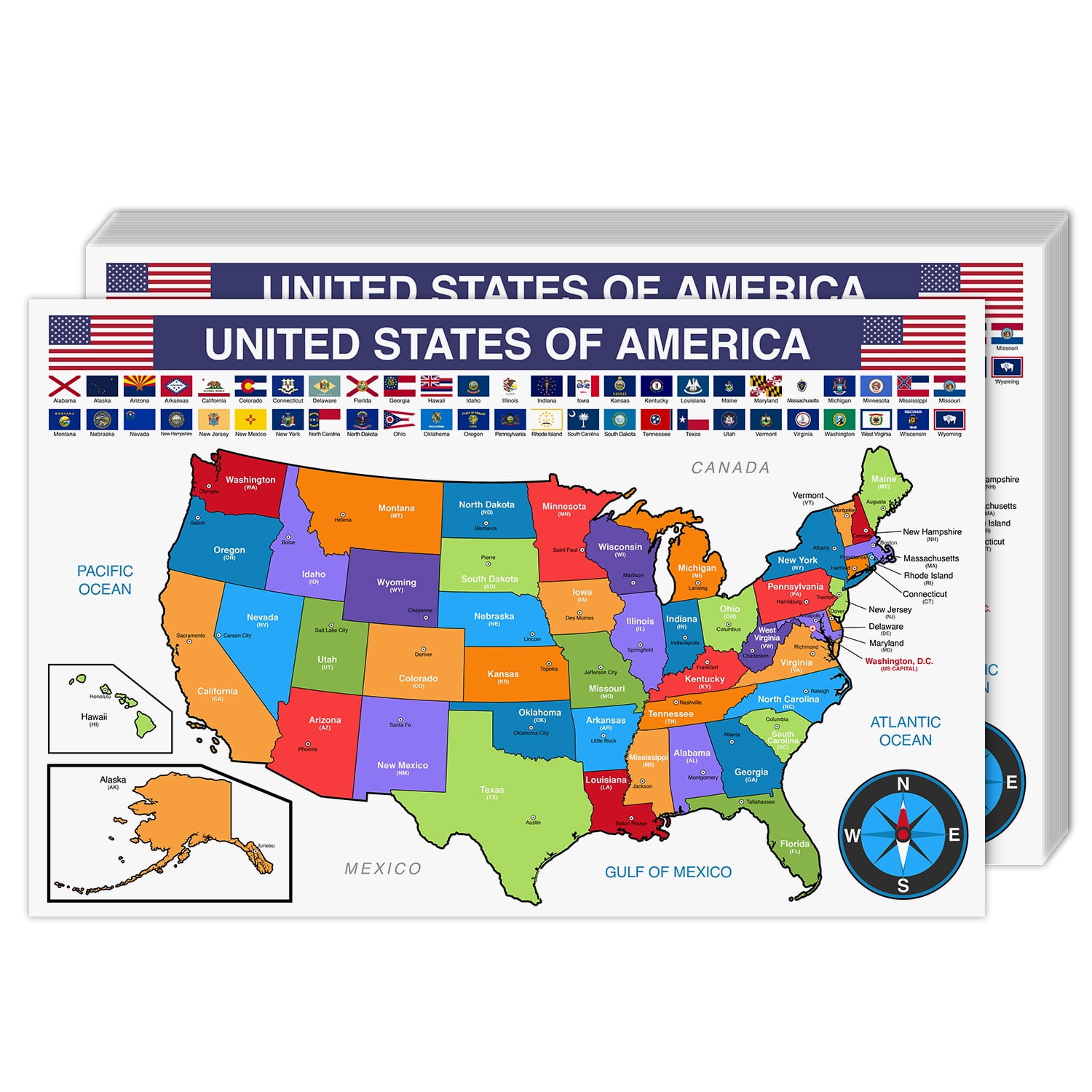 United States Educational Map with State Flags – U.S. Geography Map for ...