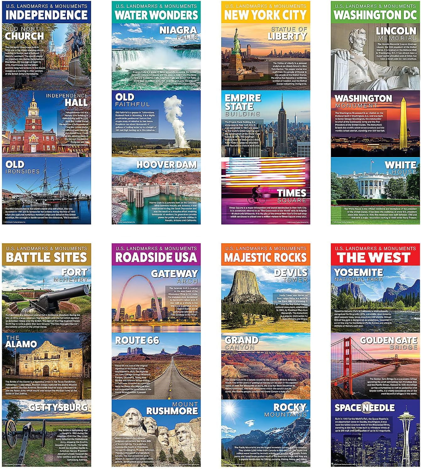 United States Landmarks & Monuments Poster Set - 8 Pieces - Walmart.com