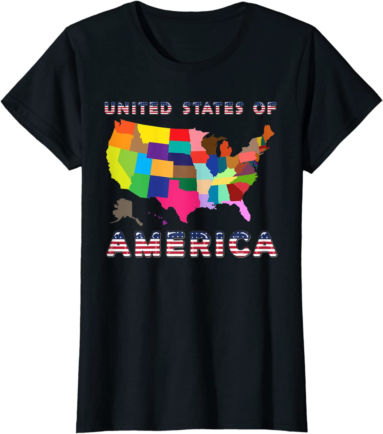 United States Map Colorful USA 50 States of America T-Shirt - Walmart.com