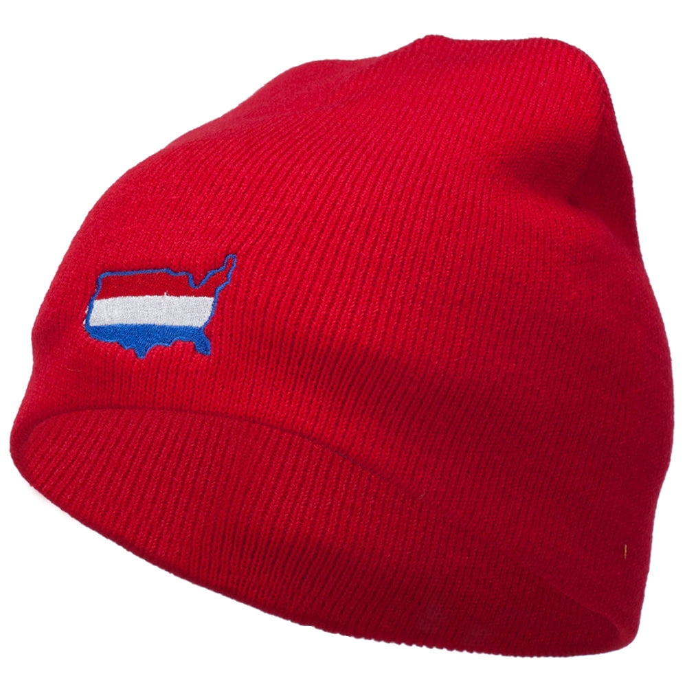 United States Map Embroidered Short Beanie - Red OSFM - Walmart.com