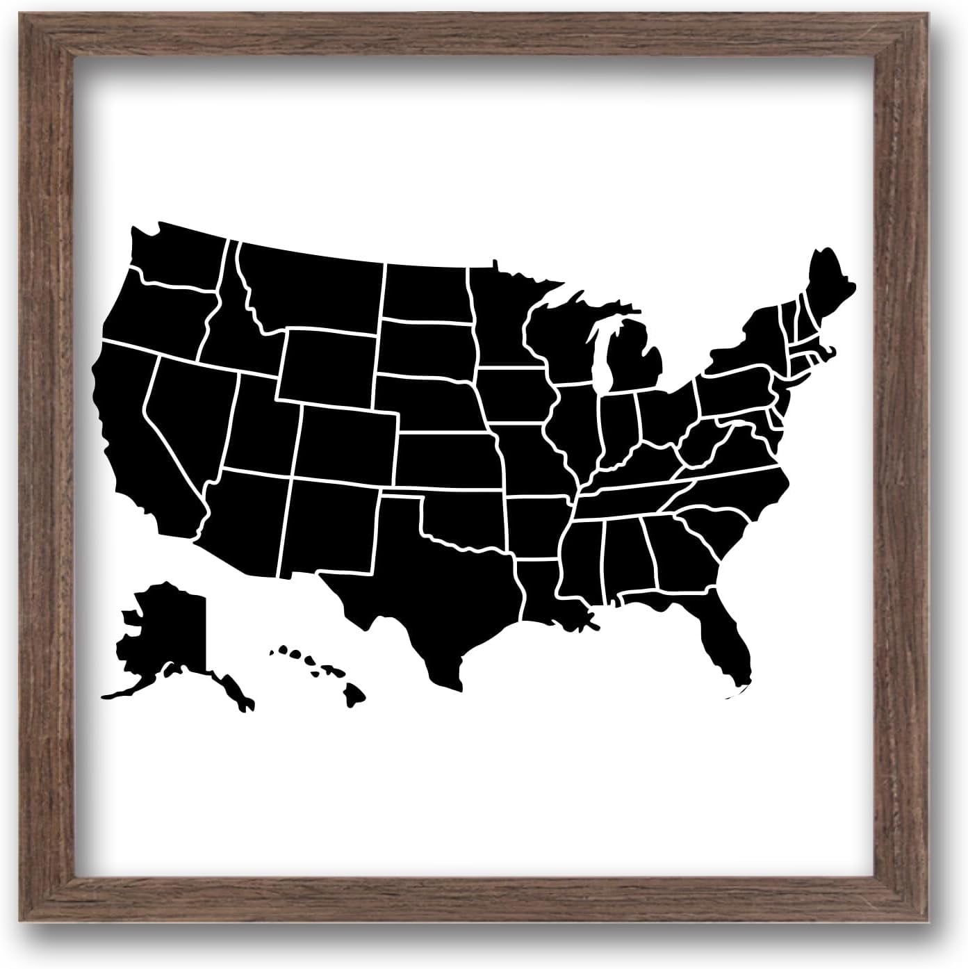 United States Map Wood Framed with Acrylic Layer 7x7 Inch Brown Framed ...