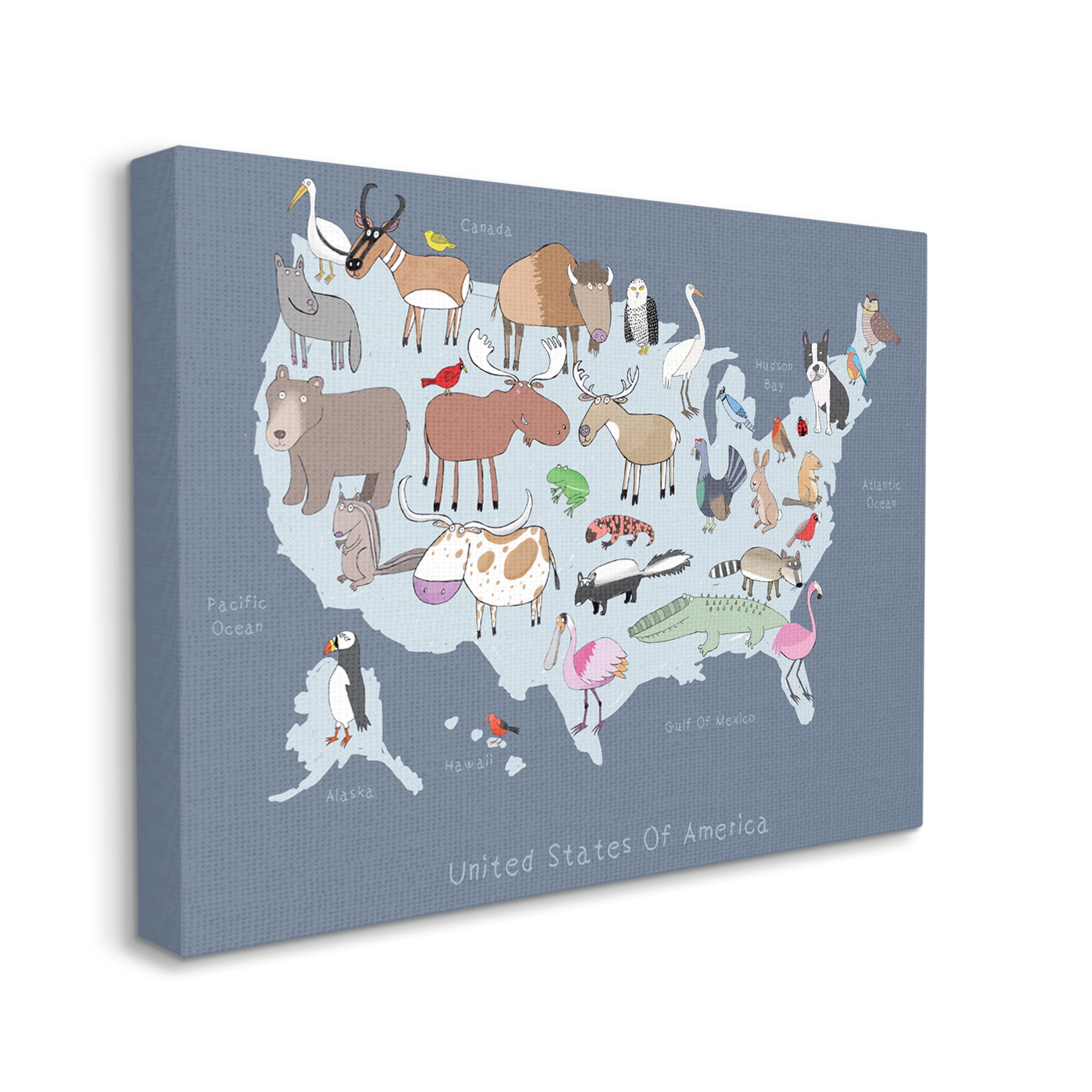 United States Map with Playful Animal Illustrations 48 in x 36 in ...
