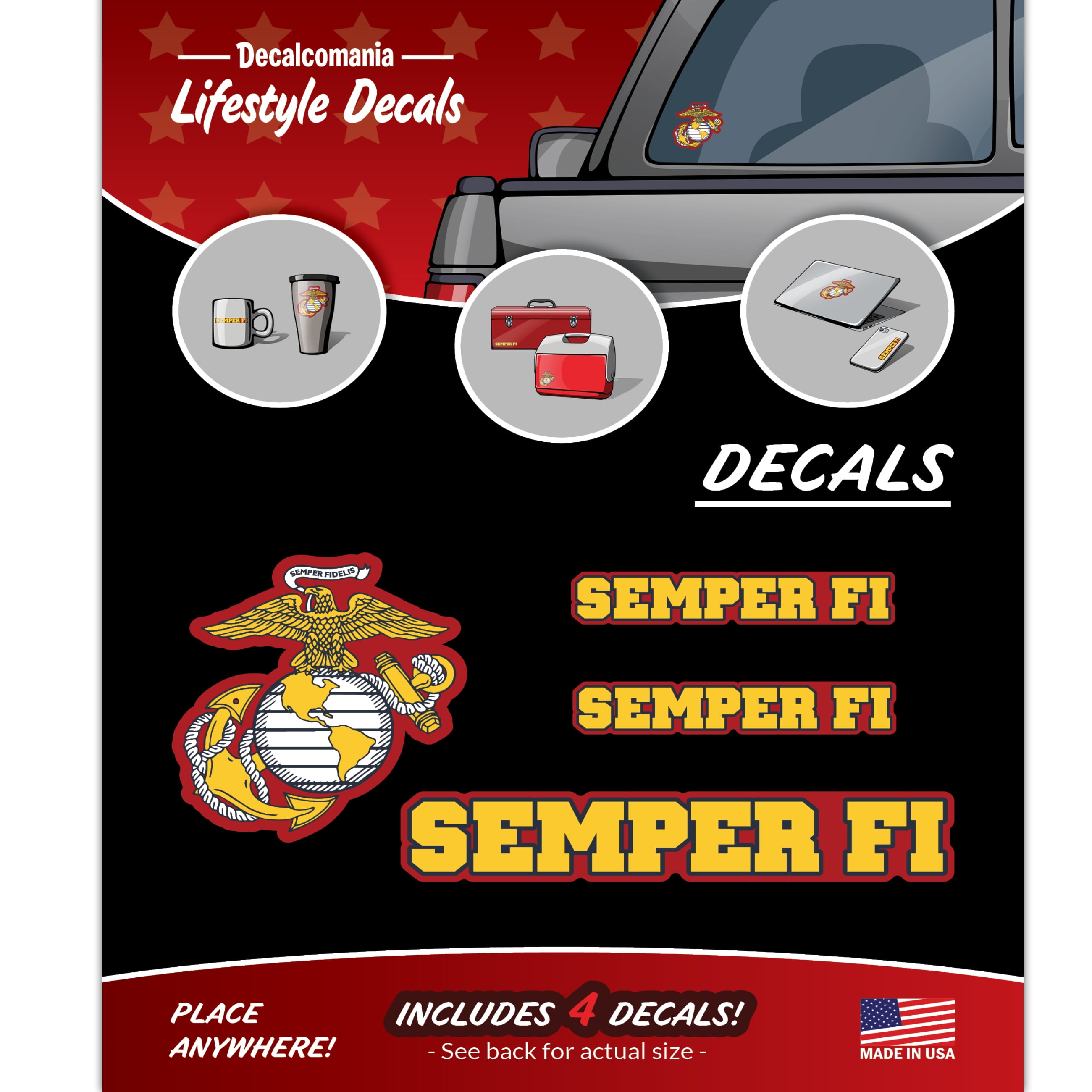 United States Marine Corps - Semper Fi Set of 4 Vinyl Decals for Cars ...