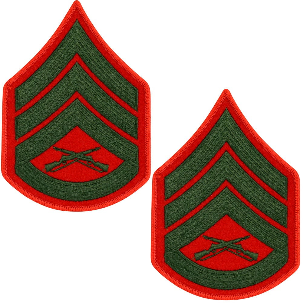 United States Marine Corps (USMC) chevron green embroidered on red SSGT ...