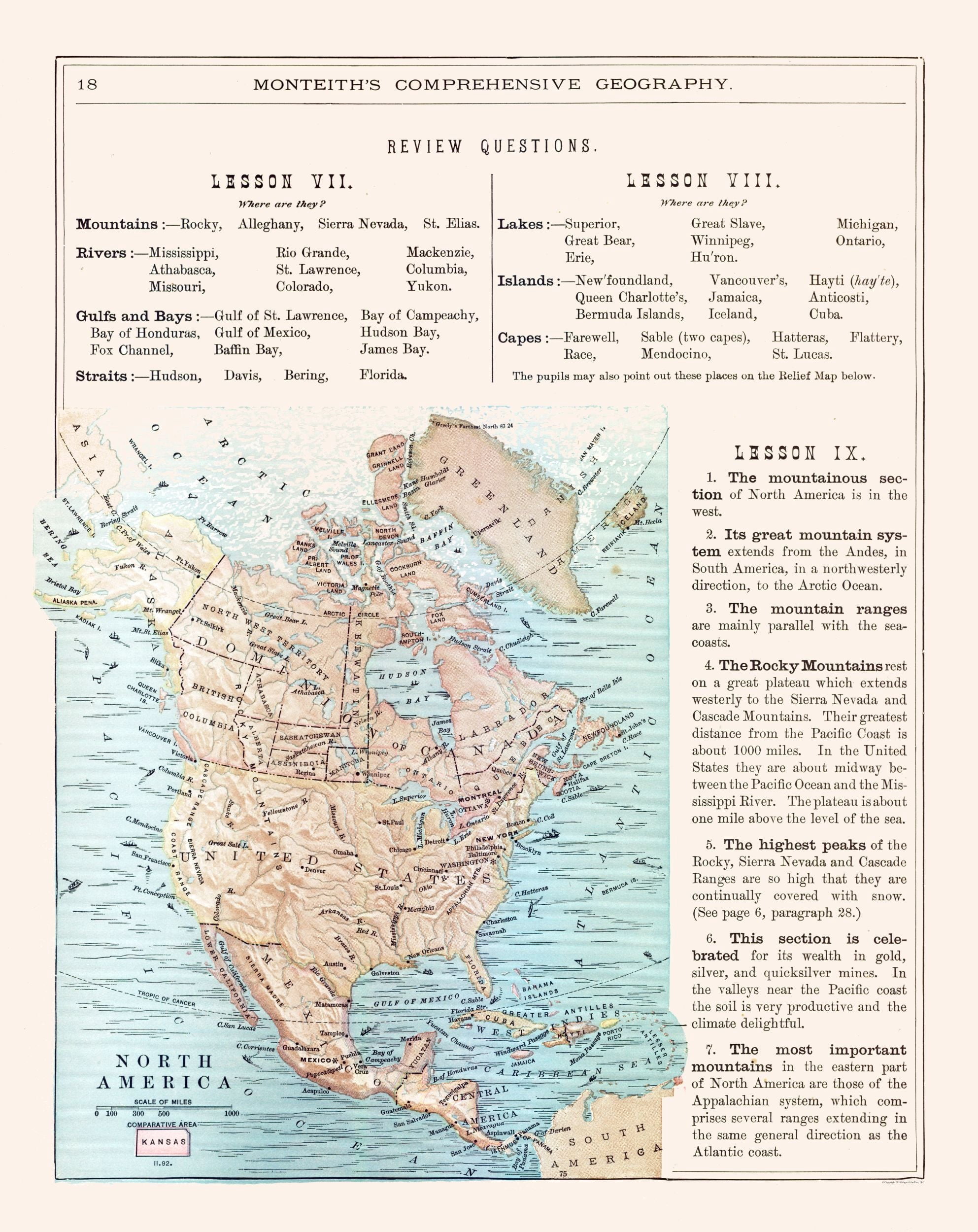 Historic Map - United States Mexico Canada - Monteith 1882 - 23 x 28.96 ...