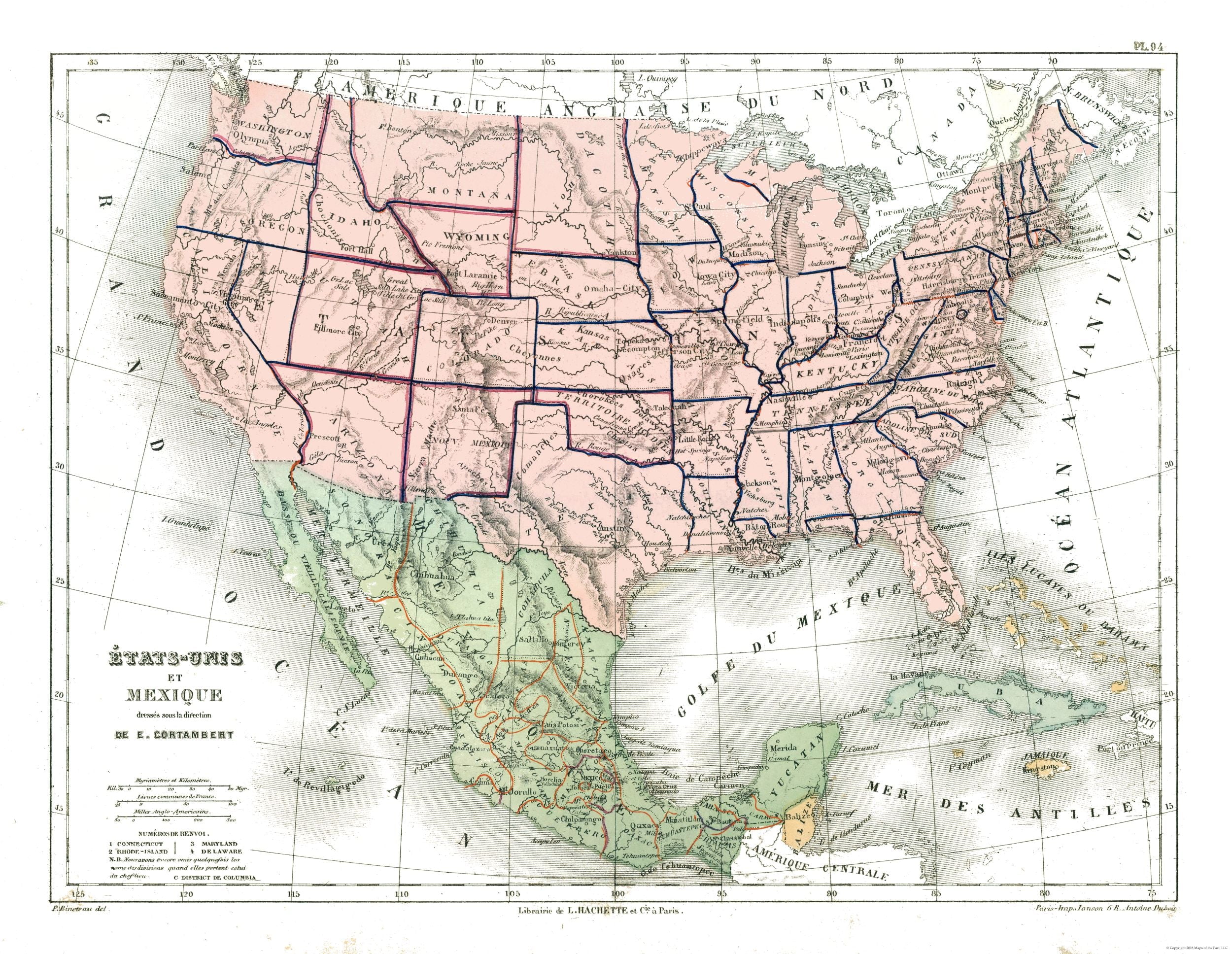 Historic Map - United States Mexico - Cortambert 1880 - 29.70 x 23 ...