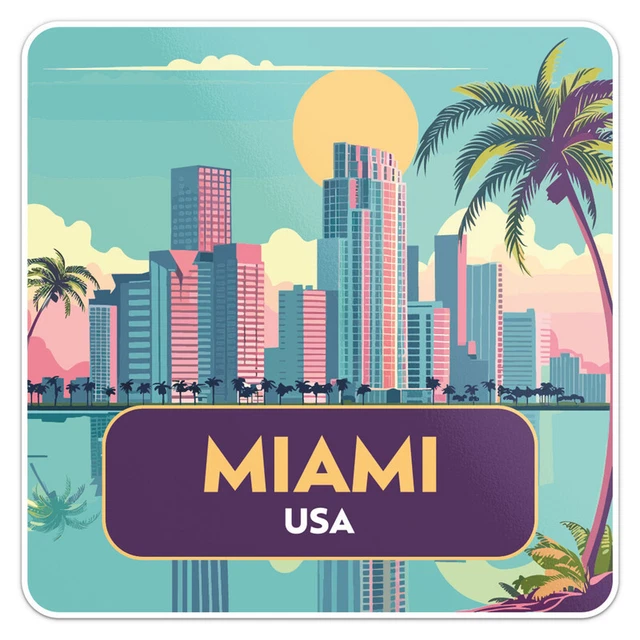 United States Miami City Sticker Phone Decal Water Bottle Stickers Car ...