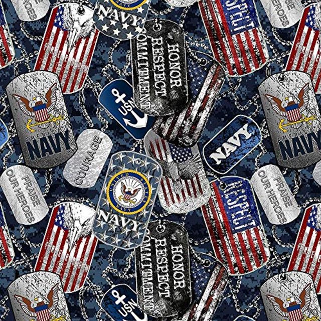 United States Military US Navy Cotton Fabric with Dog Tags and Digi ...