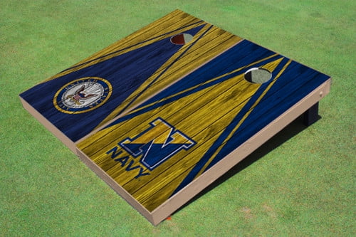 United States Navy Logo With Emblem Yellow And Navy Triangle Cornhole ...