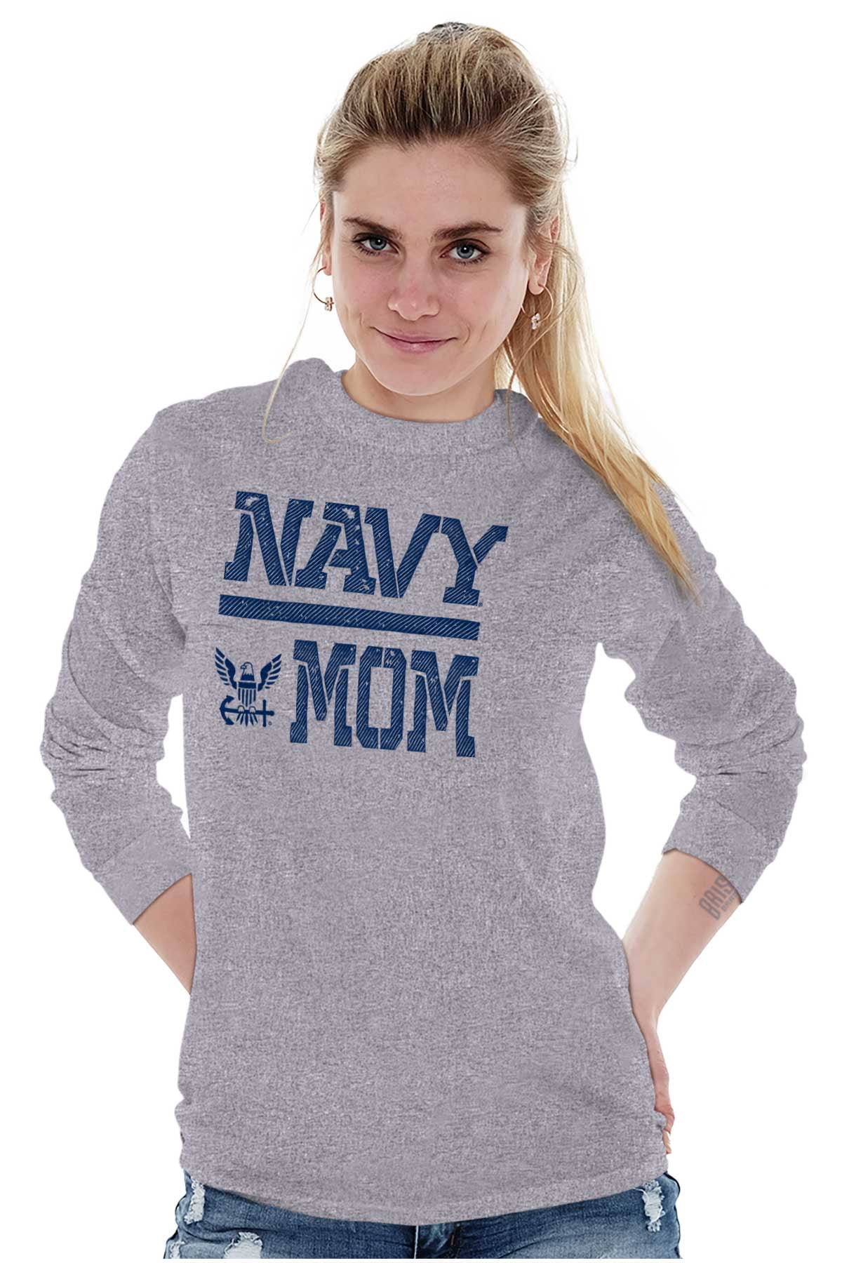 US Navy Mom Military Anchor Logo Women Plus Size Long Sleeve Tee Brisco ...