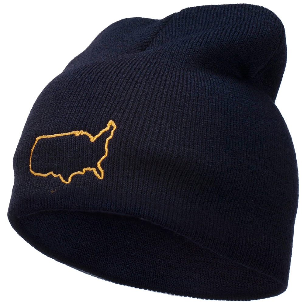 United States Outline Map Embroidered Short Beanie - Navy OSFM ...