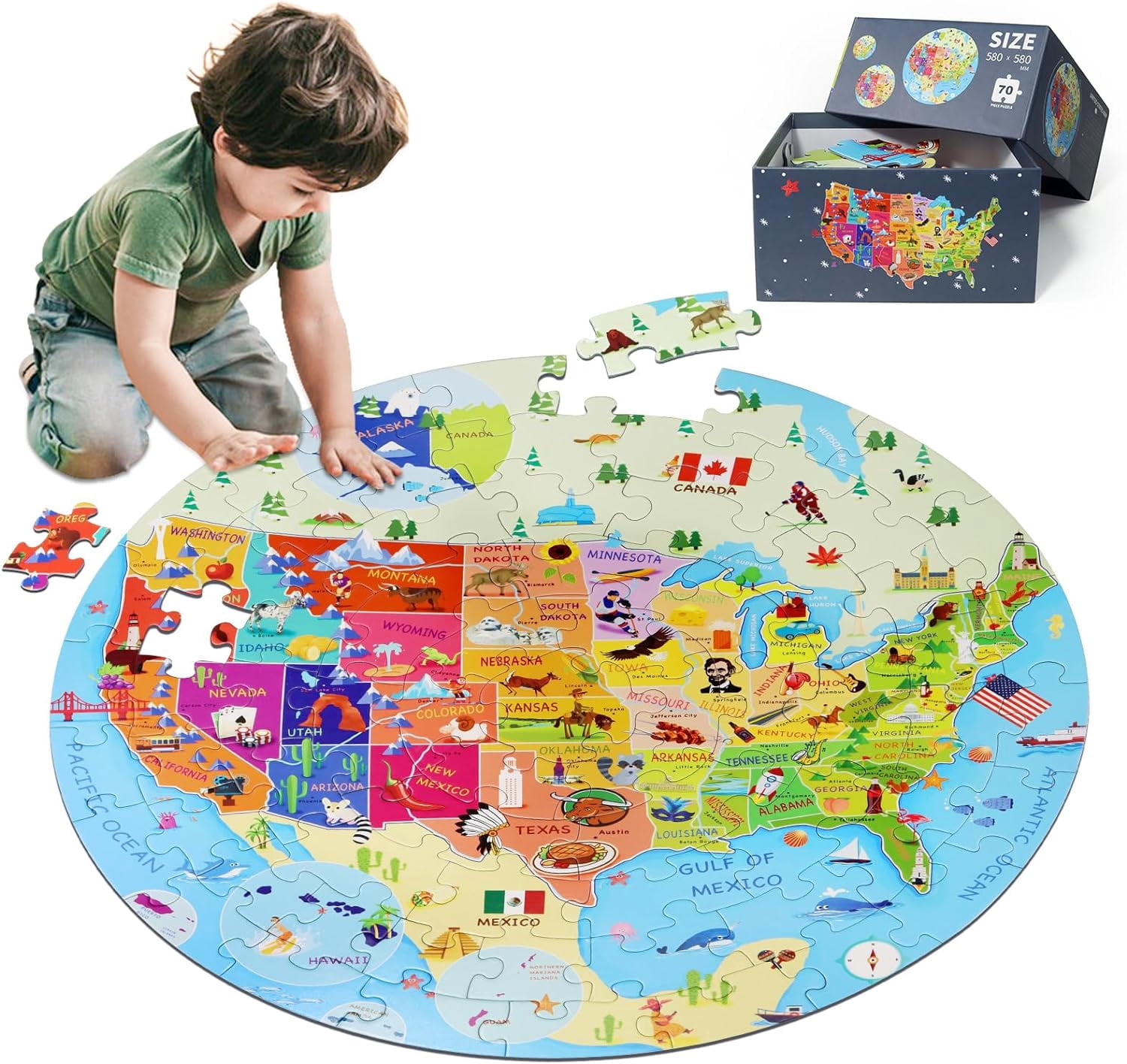 United States Puzzle 70 Pieces USA Map Floor Jigsaw Puzzles for Kids ...