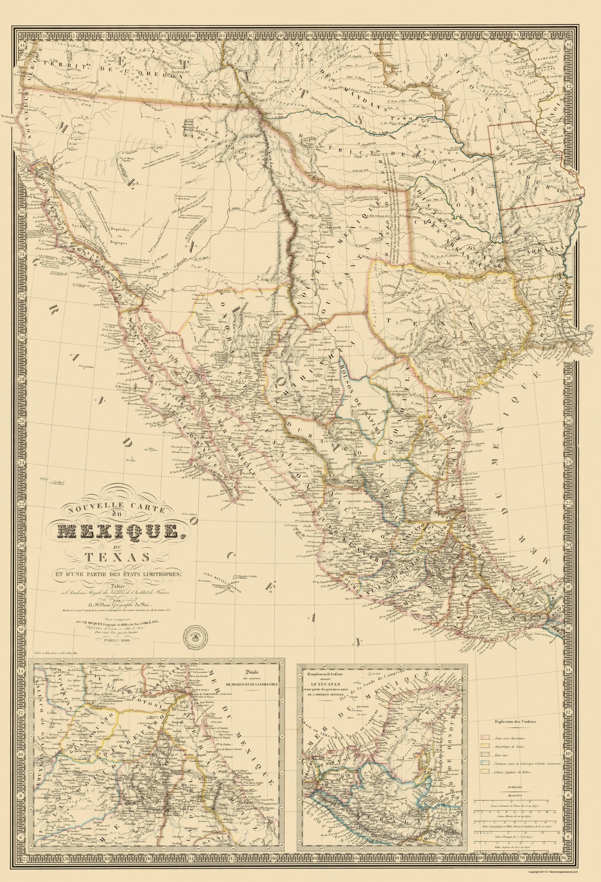 Historic Map - United States Southwest Mexico - Brue 1840 - 23 x 33.75 ...