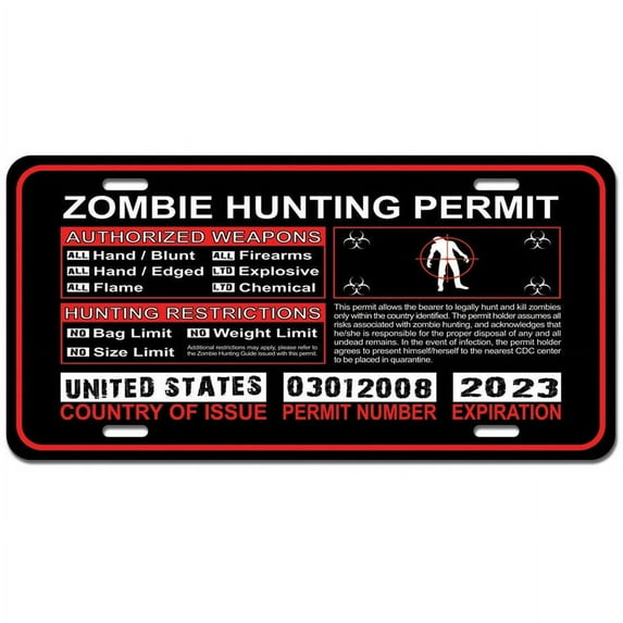 United States US Zombie Hunting License Permit Red - Biohazard Response ...