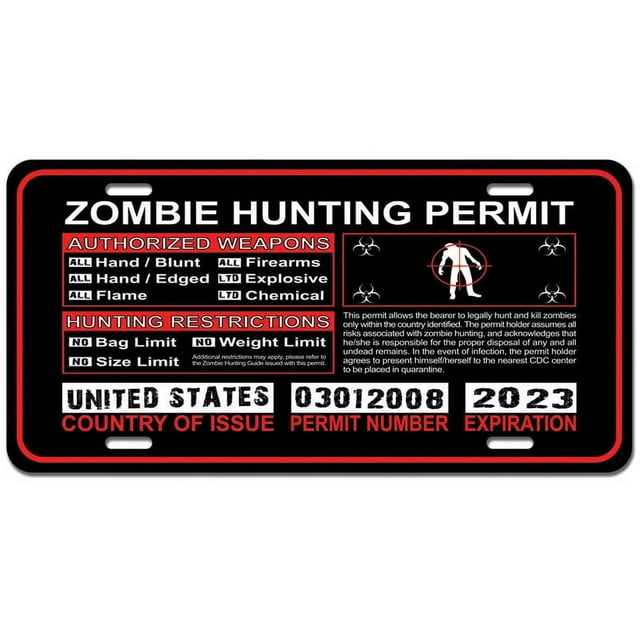 United States US Zombie Hunting License Permit Red - Biohazard Response ...