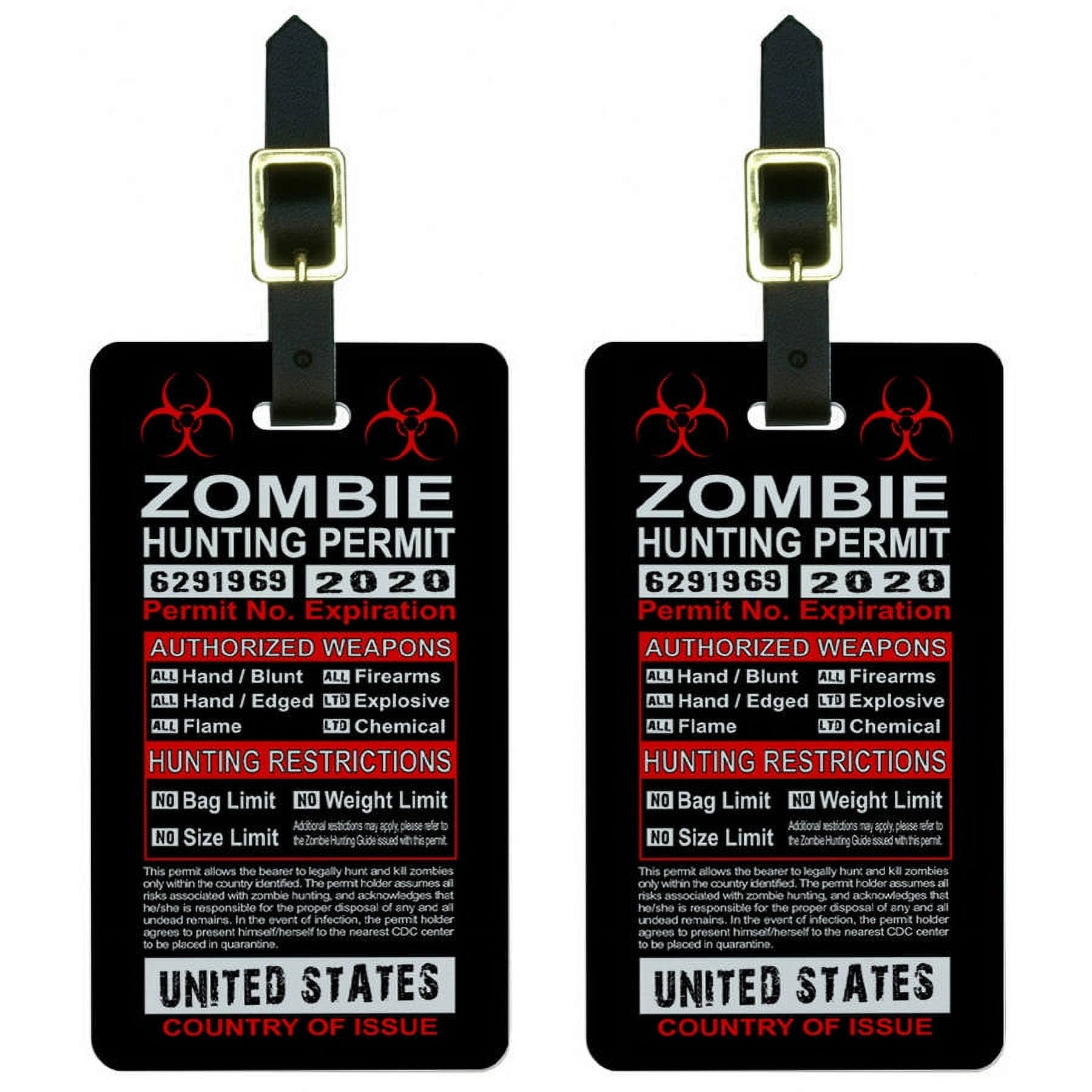 United States Zombie Hunting License Permit Luggage Tags Suitcase ID ...