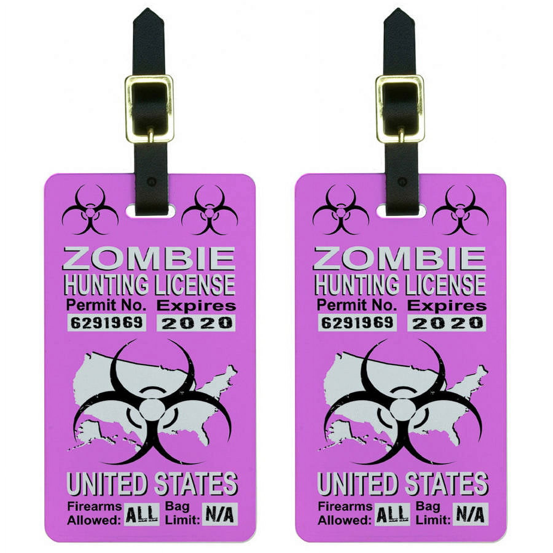 United States Zombie Hunting License Pink Permit Luggage Tags ID, Set ...