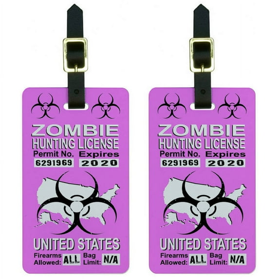 United States Zombie Hunting License Pink Permit Luggage Tags ID, Set ...