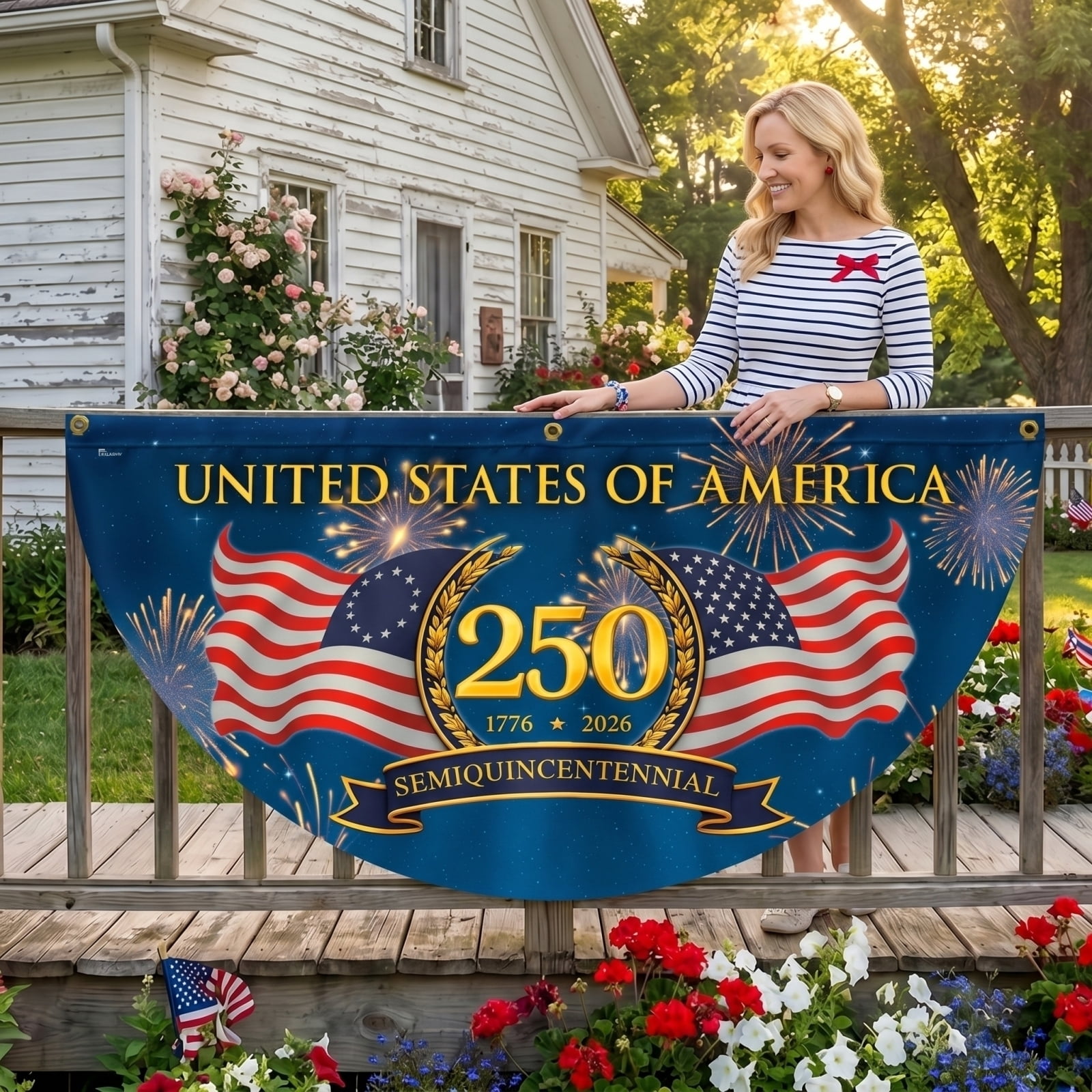 United States of America 250th Independence Day Fan Flag, Semicircle ...