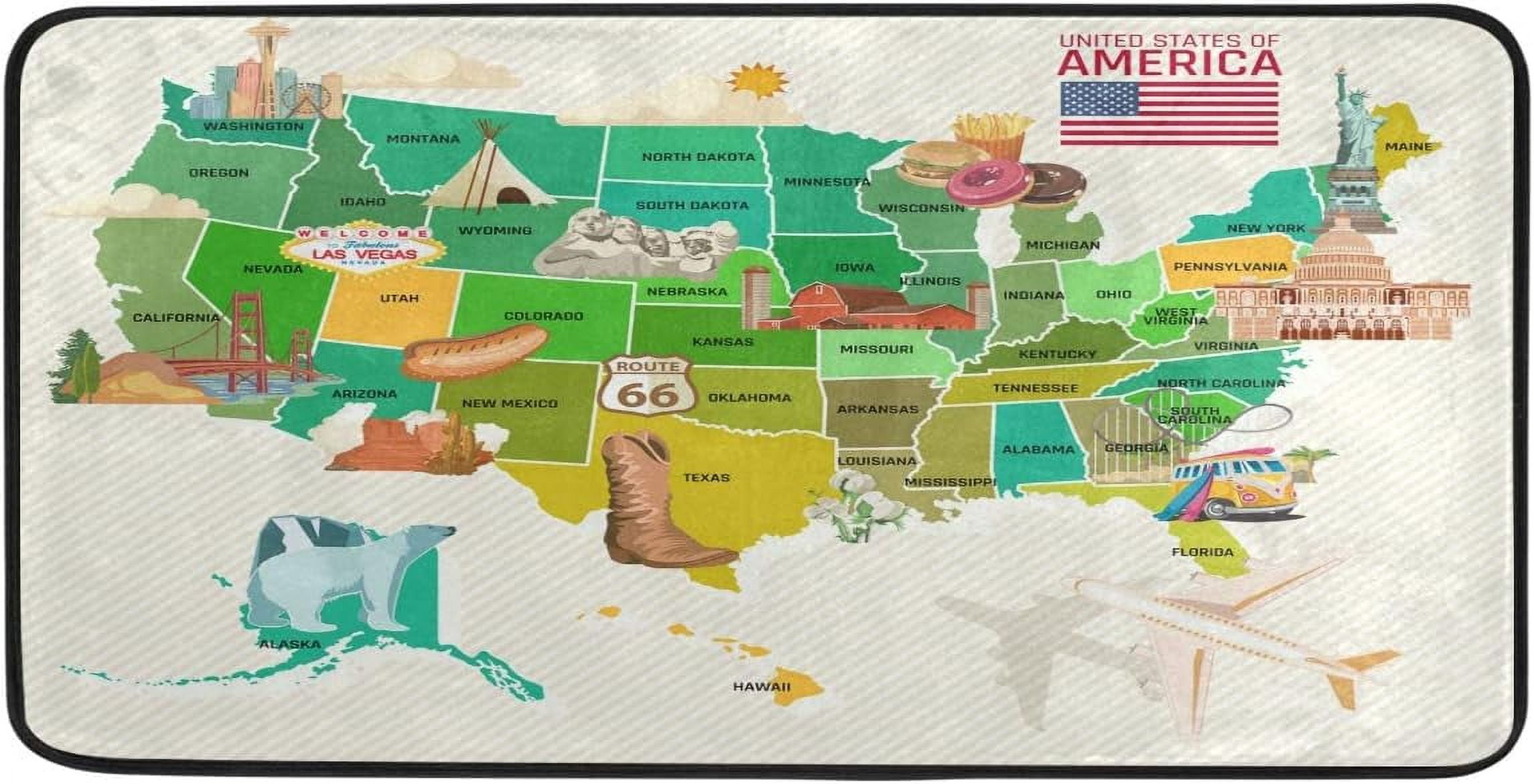 United States of America Map Design Non-Slip Soft Kitchen Mats Bath Rug ...