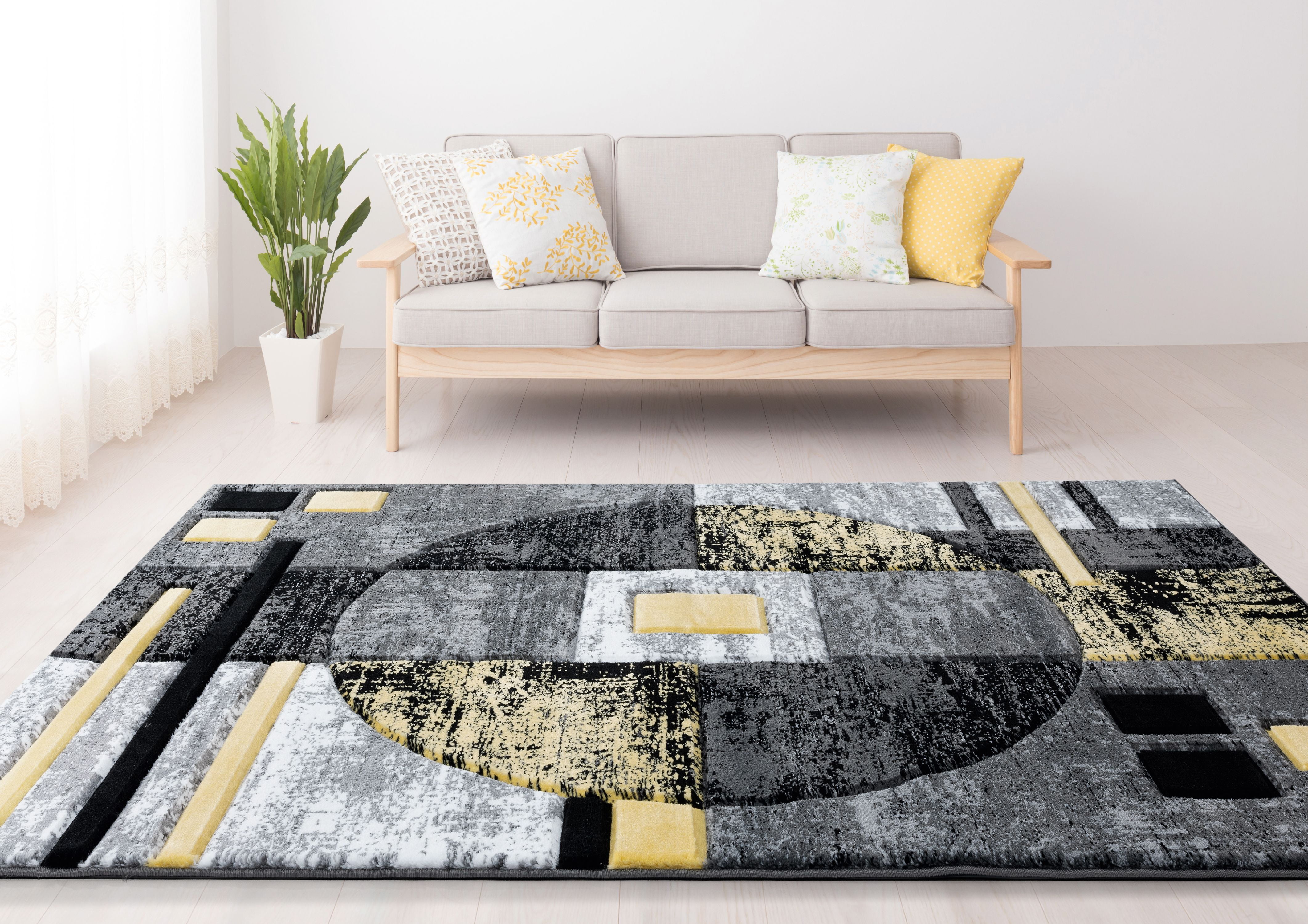 United Weavers of America Modern Abstract Geometric Rug Yellow Grey 1 ...