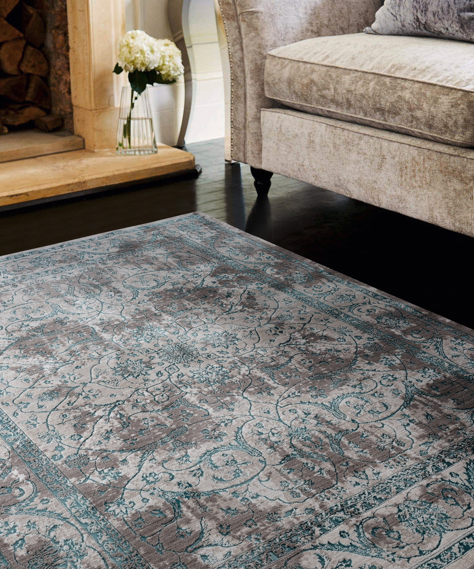 United Weavers Luna Windsor Distressed Turquoise Woven Polyester Area ...