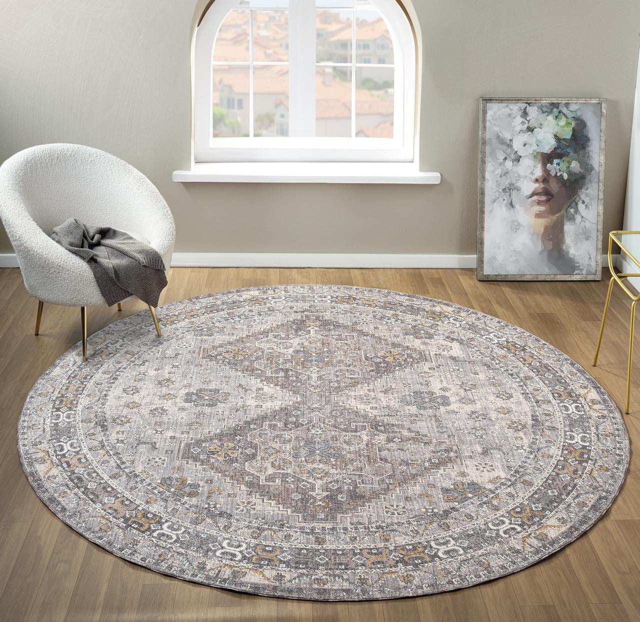United Weavers Utopia Chester Oriental Border Round Rug, Grey, 7'11" x ...