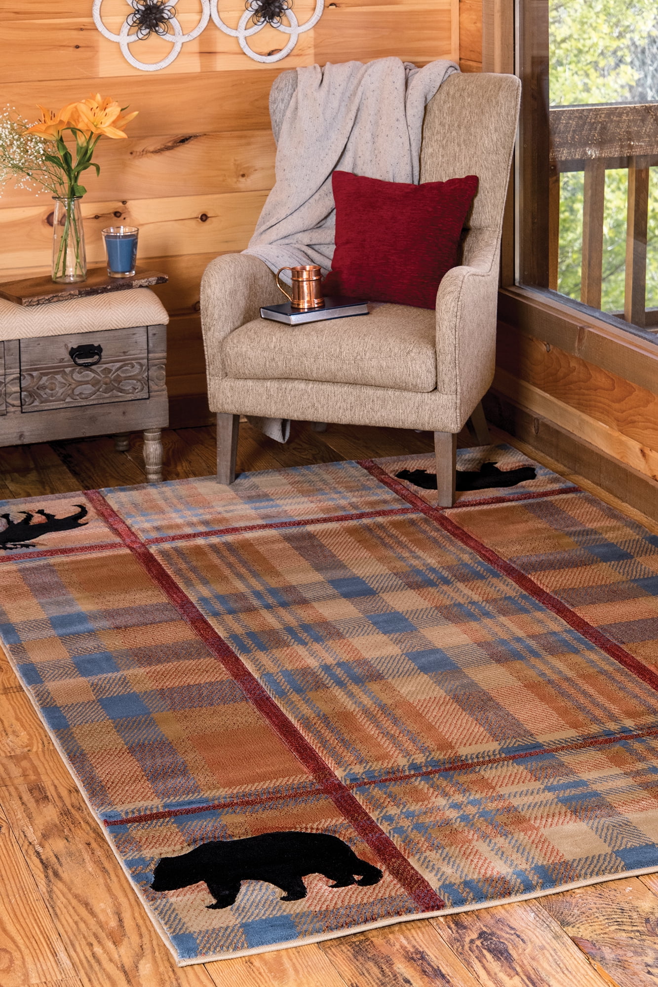 Lodge Plaid Area Rug - 7.83 x 10 - Carved High-Low Pile Rug - Walmart.com