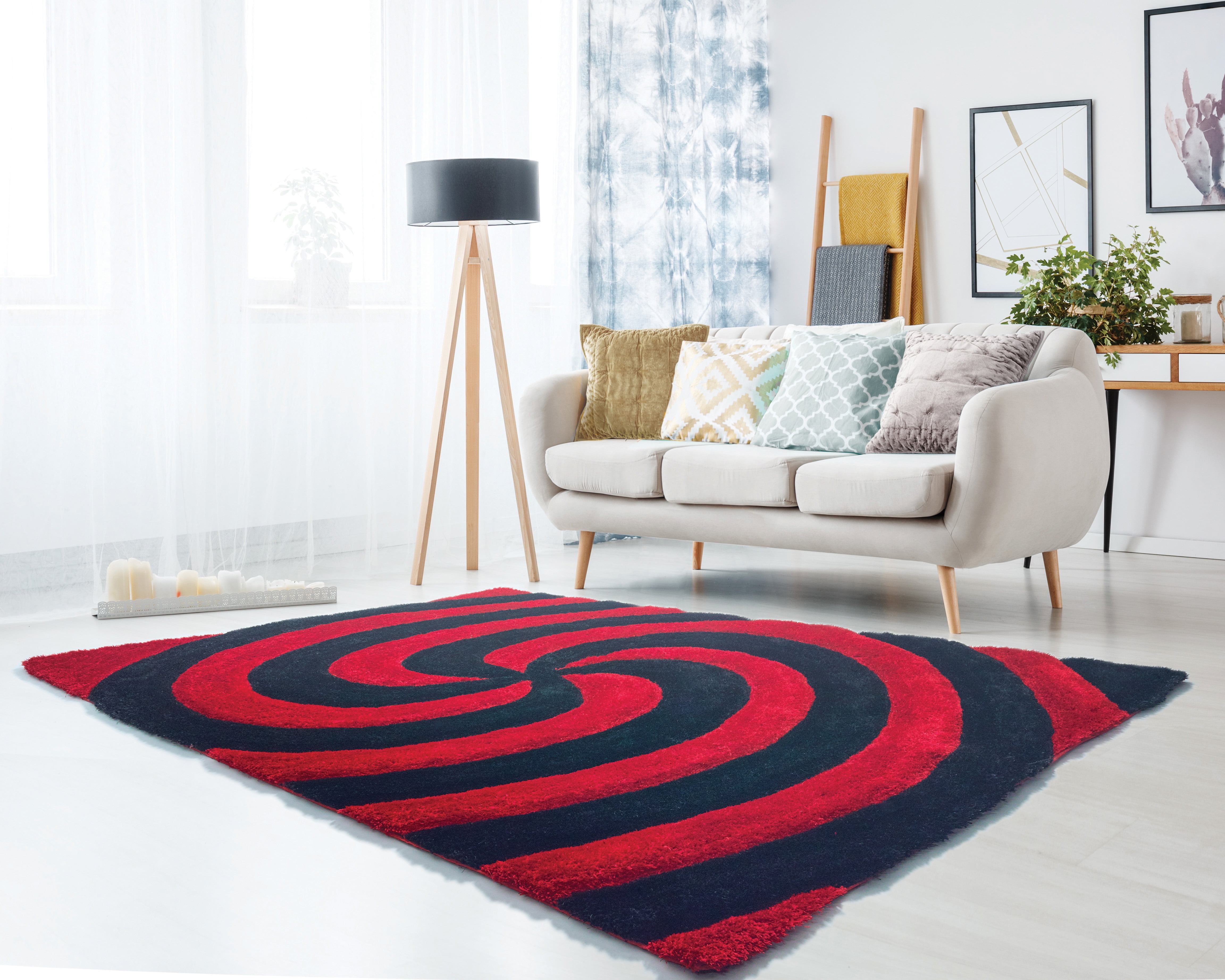 Veria Agba Shag Abstract Shag Area Rugs - Black & Red Design - Walmart.com