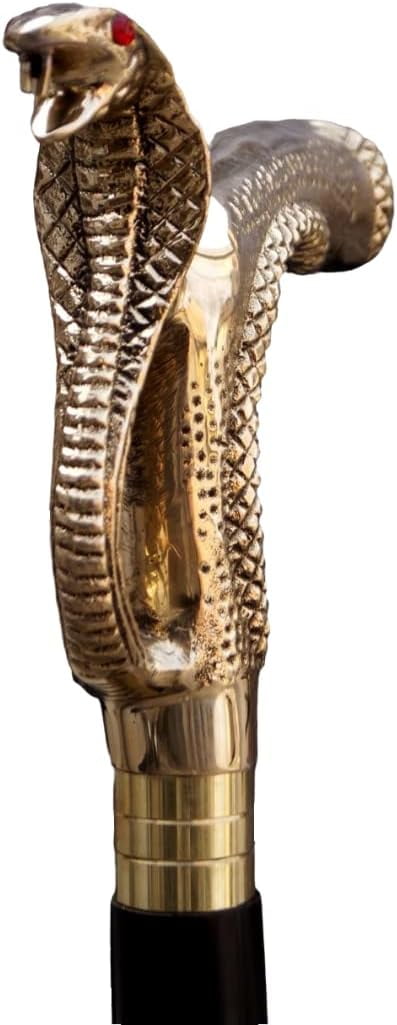 United handicrafts 37 Inch Solid Brass Snake Handle Walking Cane Stick ...