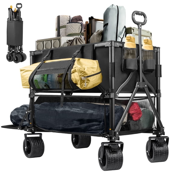 "Double Decker Collapsible Wagon, 600lb, 400L, Big Wheels, 54"" Utility ...