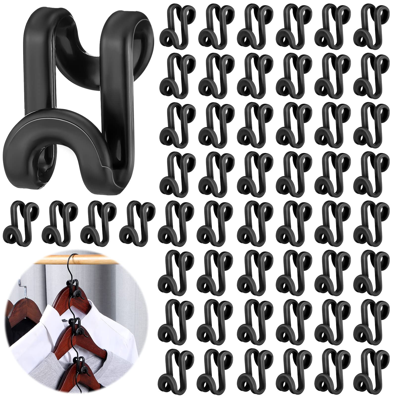 Unittype 100 Pcs Black Plastic Heavy Duty Clothes Hanger Connector ...