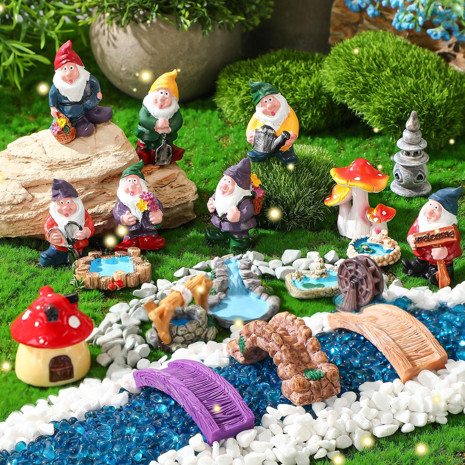 Unittype 19 Pcs Miniatures DHF10 Fairy Gnome Resin Figures Garden ...