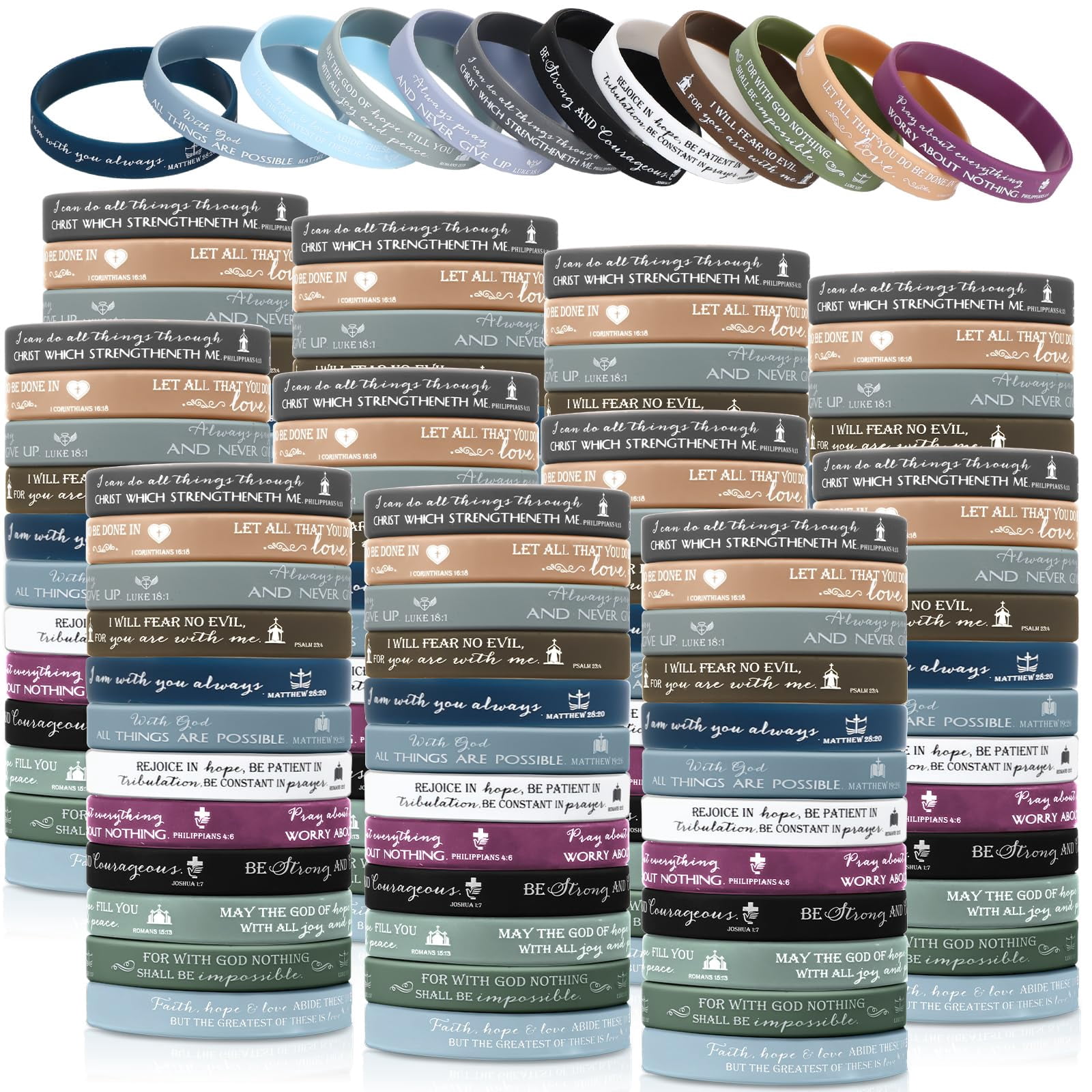 Unittype 240 Pcs Bible Verse Silicone Bracelets Bulk Scripture Rubber ...