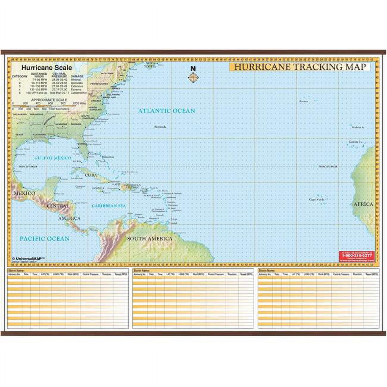 Univarsal 911000062001-64x50-RAB 64 x 50 in. Hurricane Tracking Chart ...