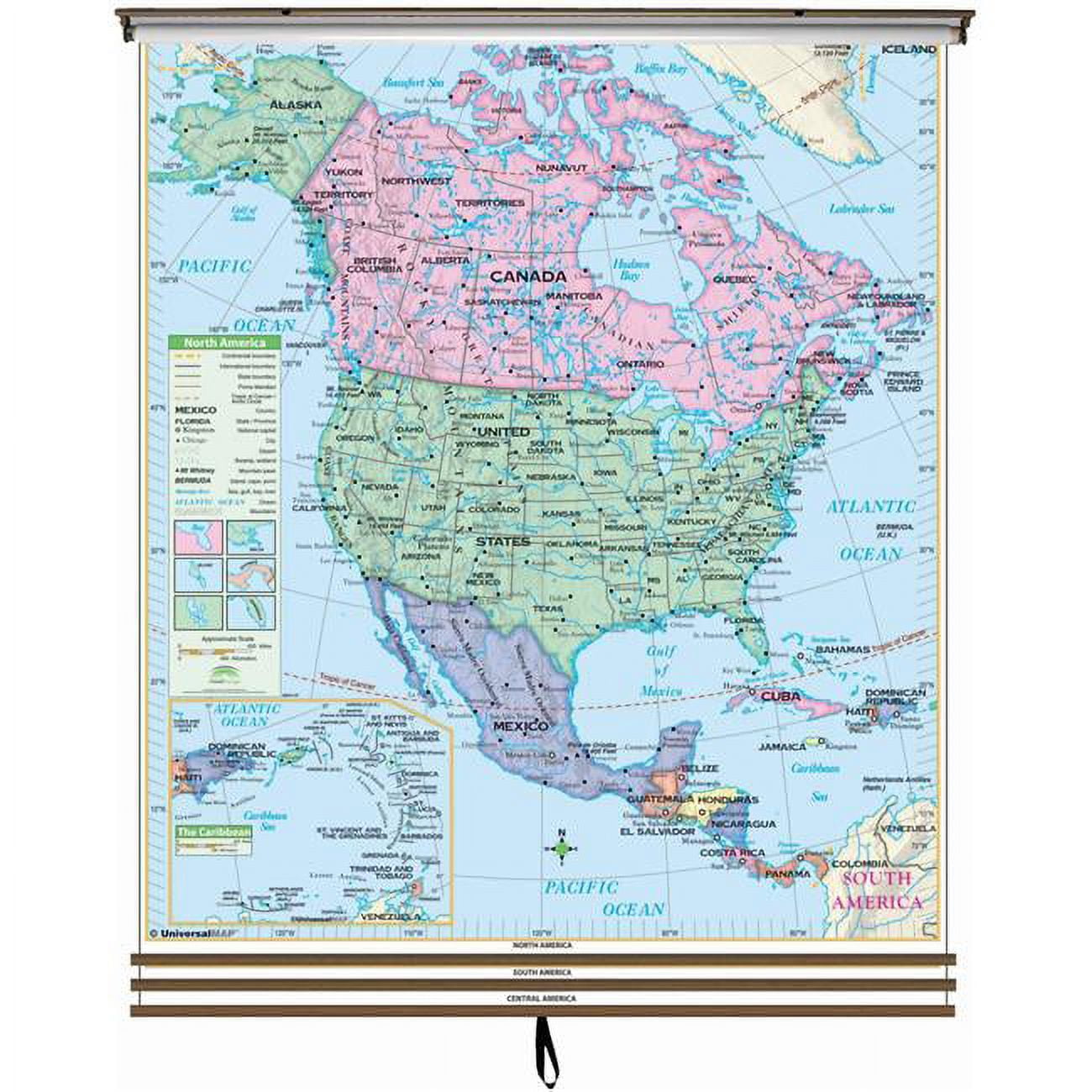 Univarsal 911101932001-54x59-BB3 54 x 59 in. 3-Map Western Hemisphere ...