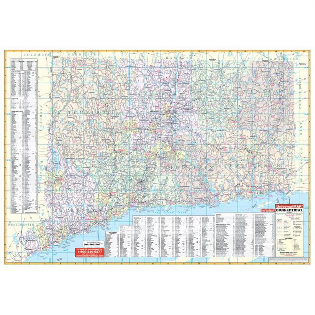 Univarsal 911640610001-70x51-RAW 70 x 51 in. Connecticut State Wall Map ...