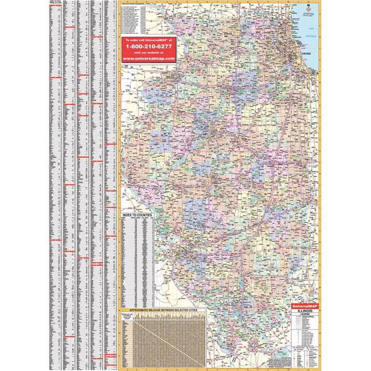 Univarsal 911641210001-50x67-LAM 50 x 67 in. Illinois State Wall Map ...