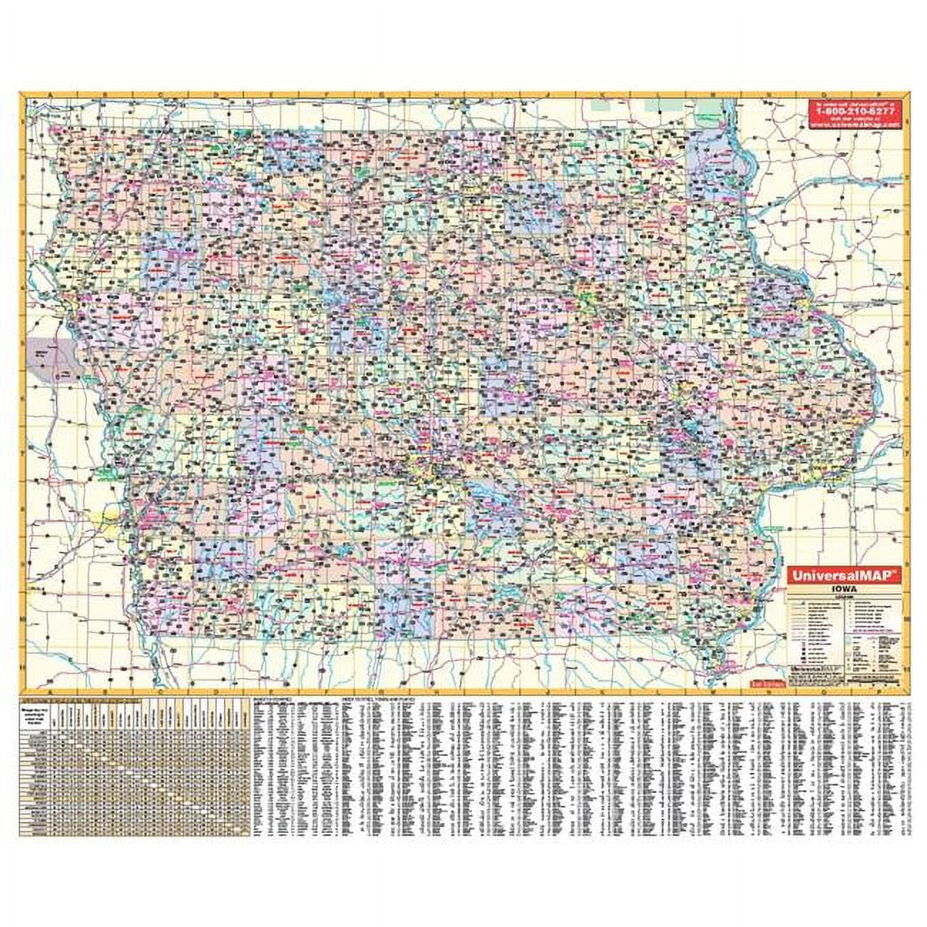 Univarsal 911641410001-62x54-RAB 62 x 54 in. Iowa State Wall Map - Rail ...