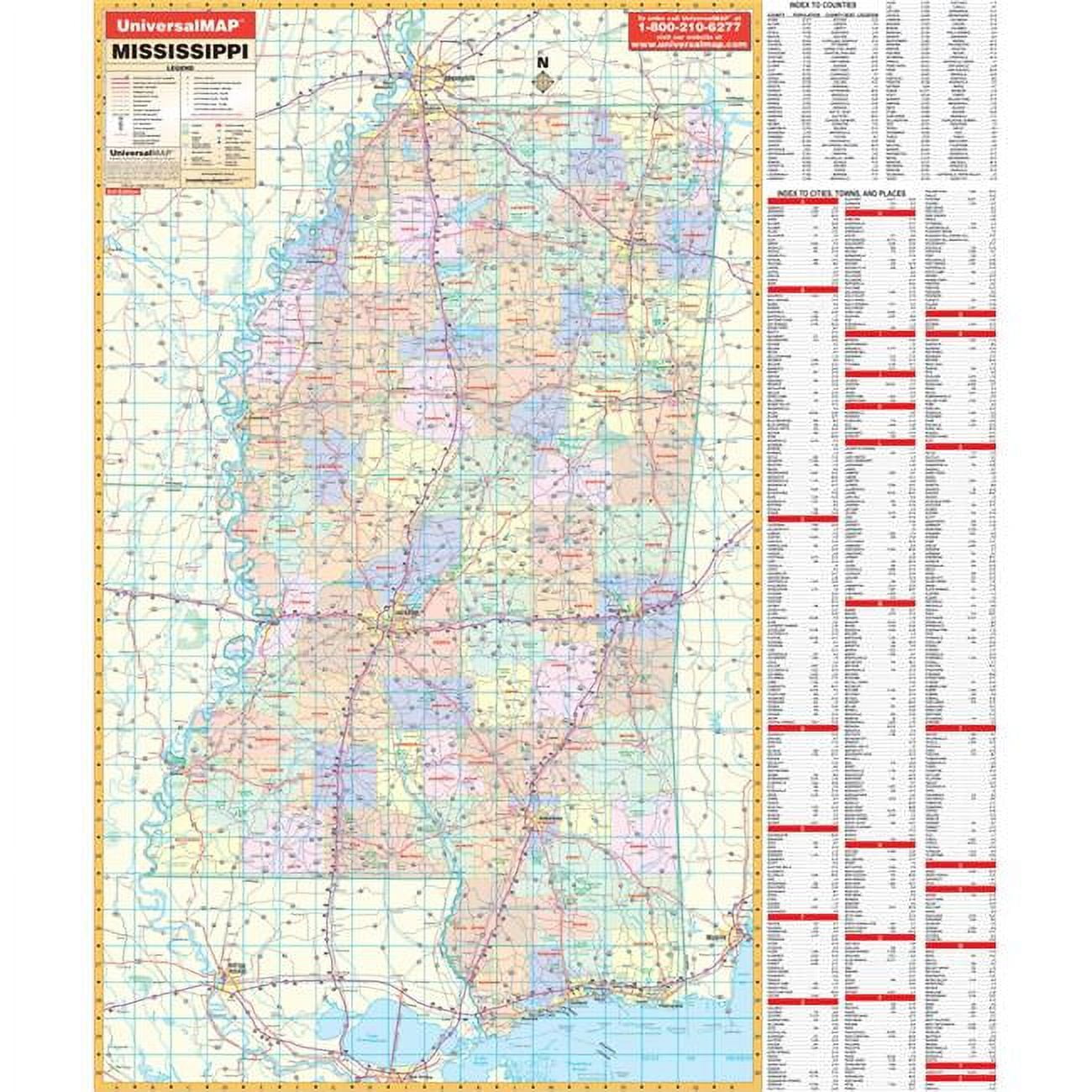Univarsal 911642310002-50x60-LAM 50 x 60 in. Mississippi State Wall Map ...
