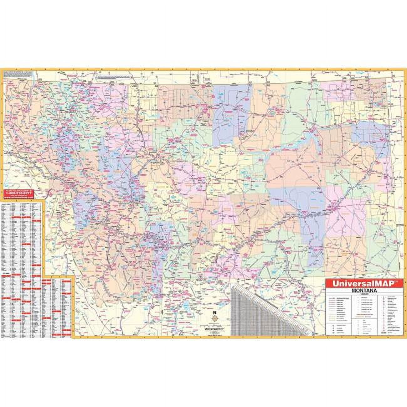 Univarsal 911642510001-62x42-RAB 62 x 42 in. Montana State Wall Map ...