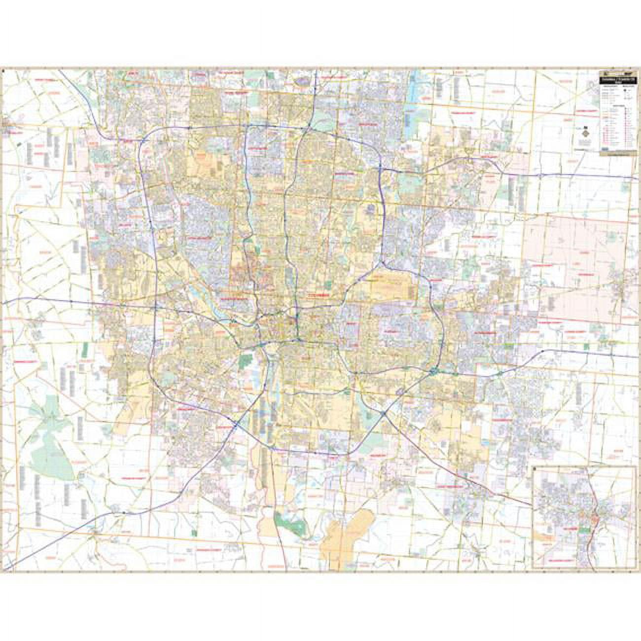 Univarsal 911843414006-54x56-PPR 54 x 56 in. Columbus, Ohio Wall Map ...
