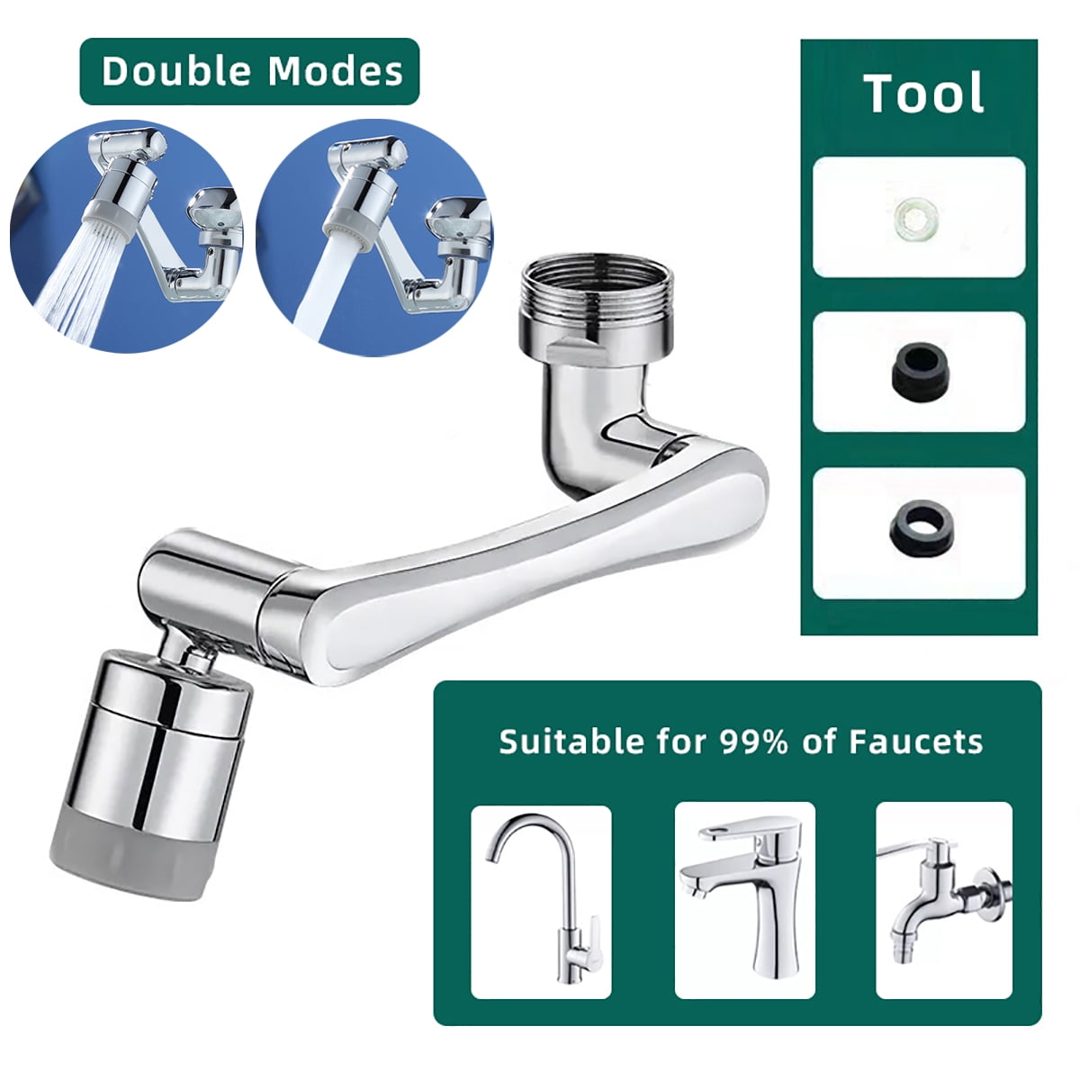 Universal 1080掳 Rotation Faucet Extender Washbasin Robot Arm Tap Dual ...