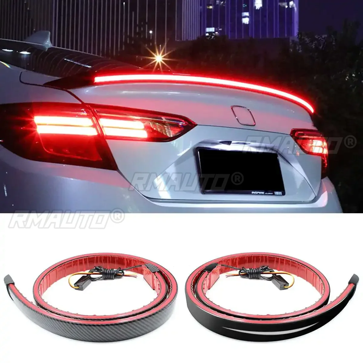 Universal 120CM LED Spoiler Gloss Black Car Trunk Lip Spoiler Rear Tail Wing Turn Signal Brake ...