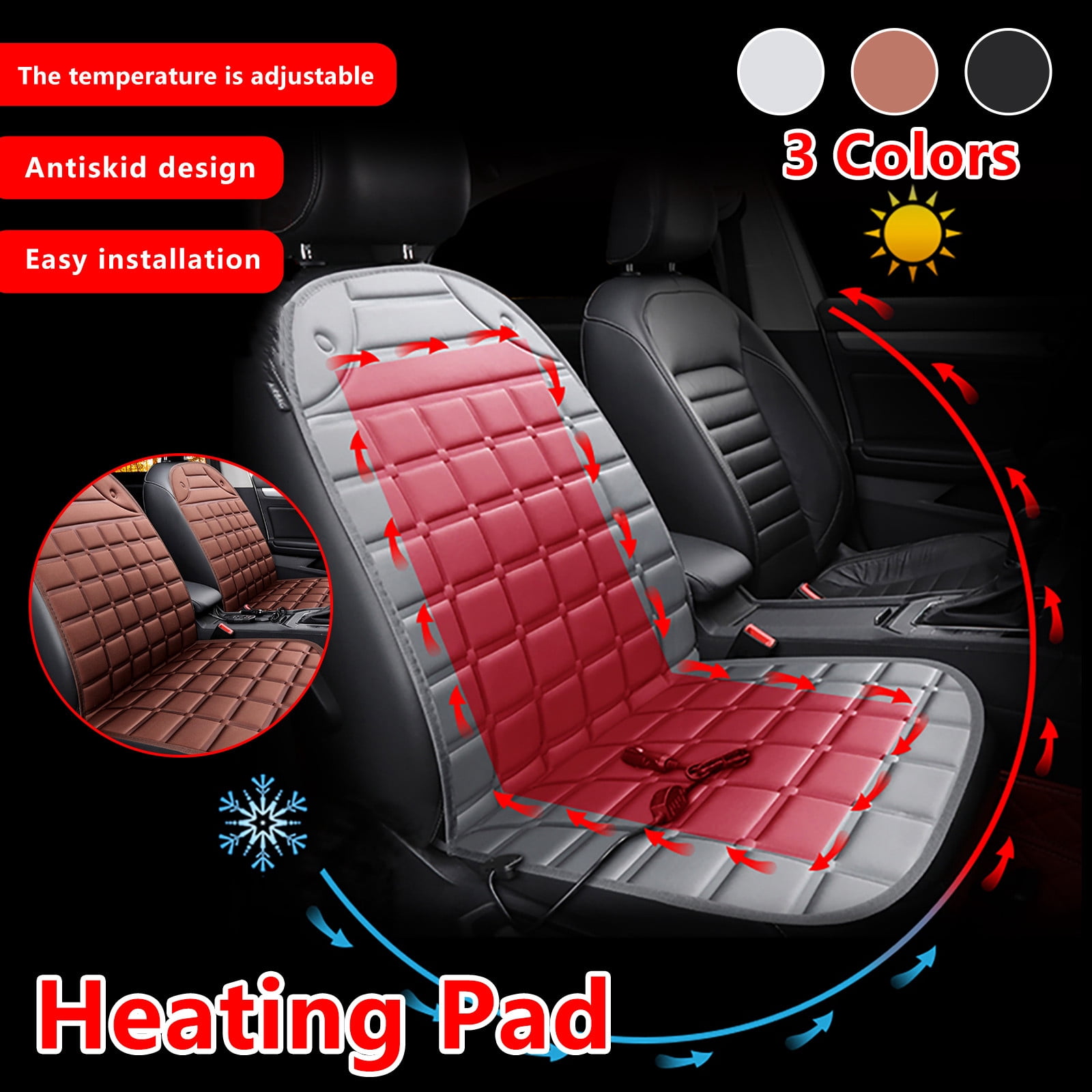 Universal 12V Car Seat Pad Cushion Cover Heating Heater Warm Heated ...
